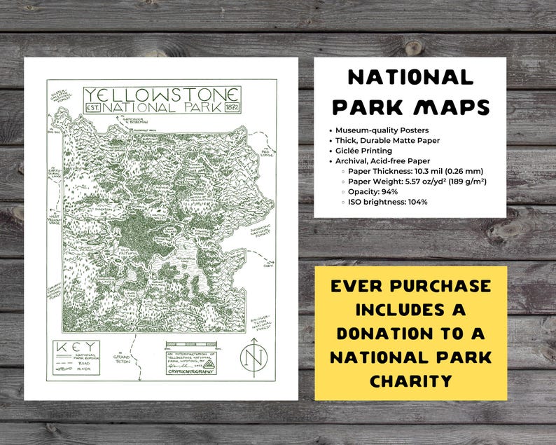Yellowstone National Park Map Art Print: Hand-drawn Fountain Pen ...