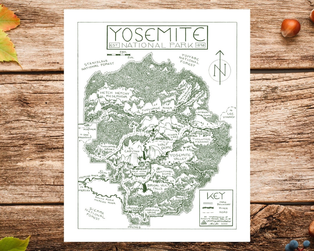 Yosemite National Park Map Print | Map of Yosemite National Park ...