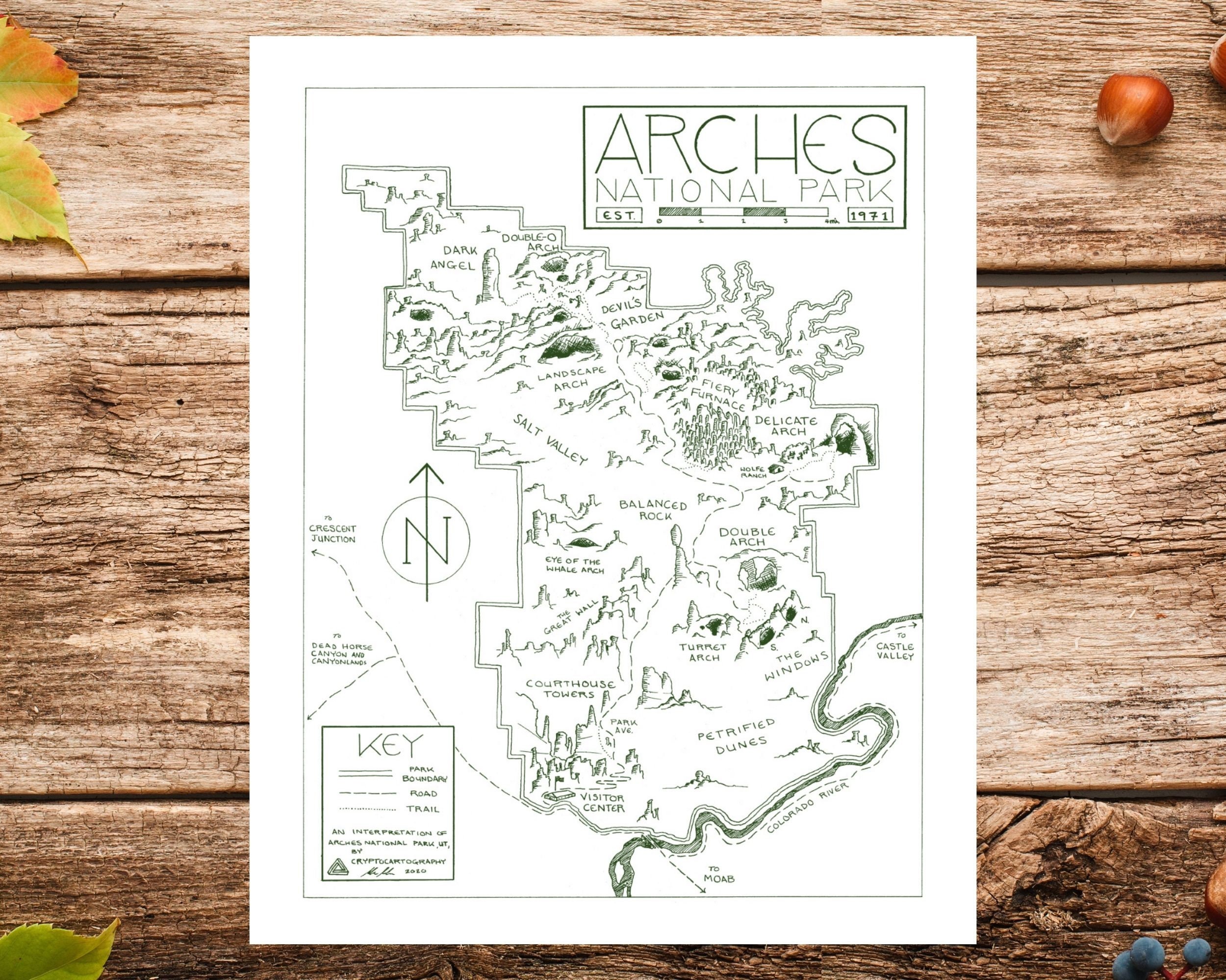 Arches National Park Map Print | Map of Arches National Park | Arches ...