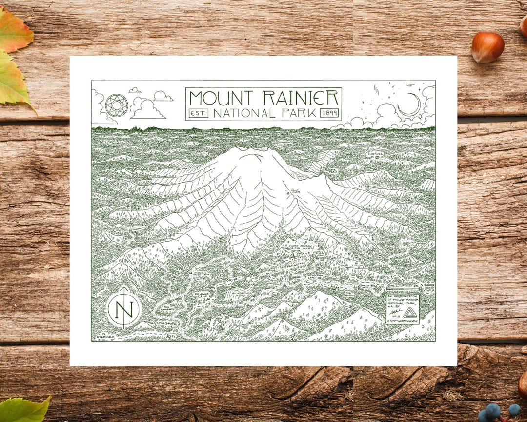 Mount Rainier National Park Map Print | Map of Mount Rainier National ...
