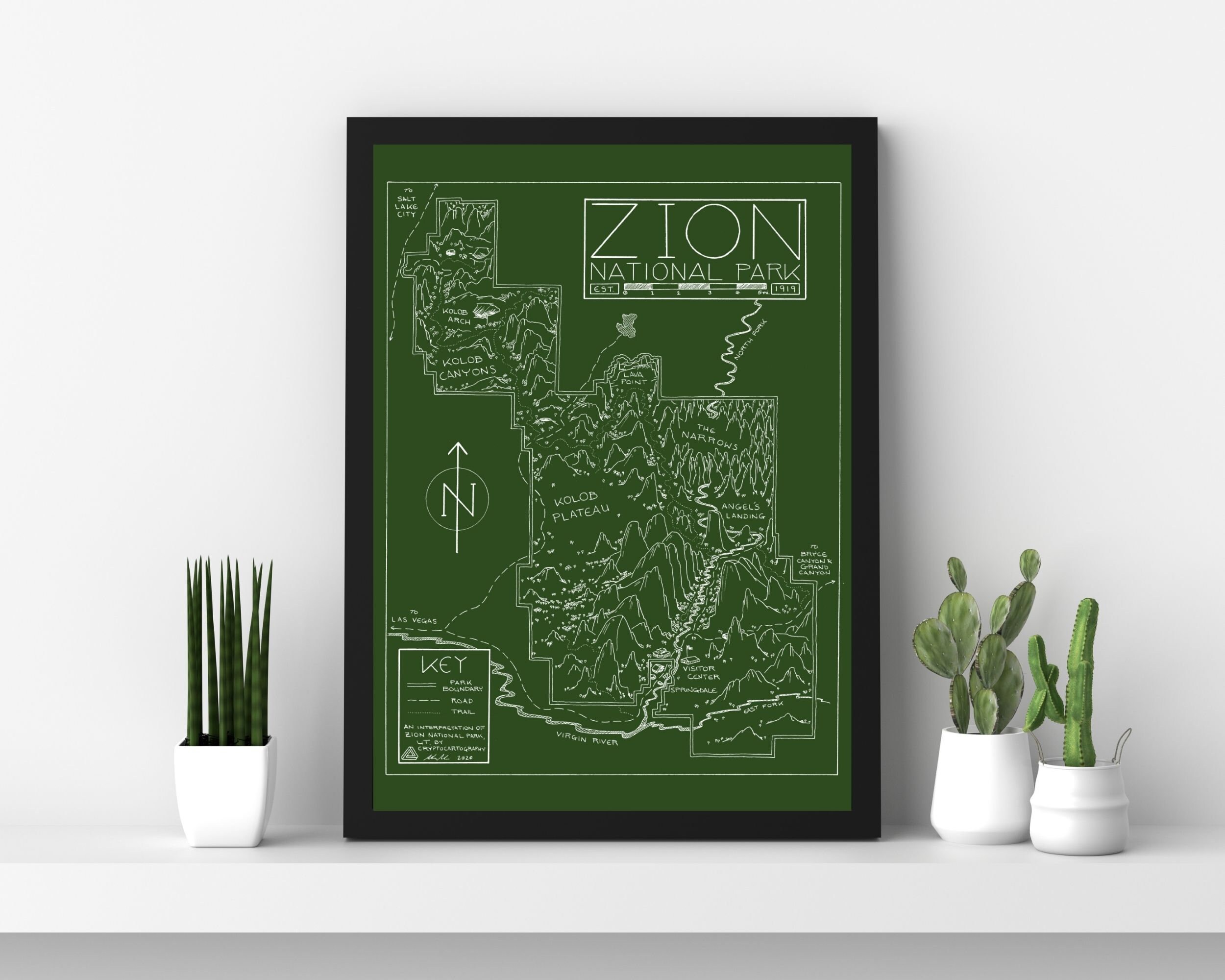 Zion National Park Map Print | Map of Zion National Park | Zion Map ...