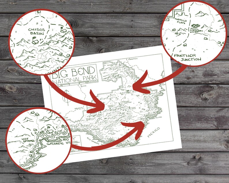Big Bend National Park Map Art Print: Hand-drawn Fountain Pen ...
