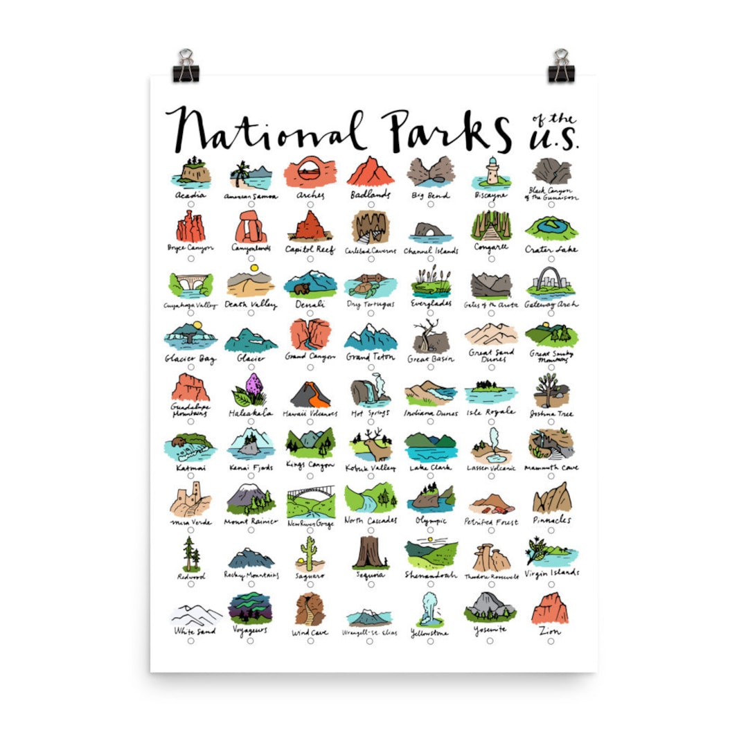 63 National Park Checklist Poster / FREE SHIPPING / Track Your Parks ...