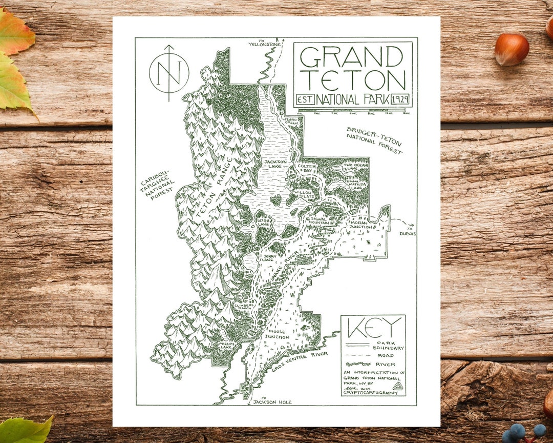 Grand Teton National Park Map Print | Map of Grand Teton National Park ...