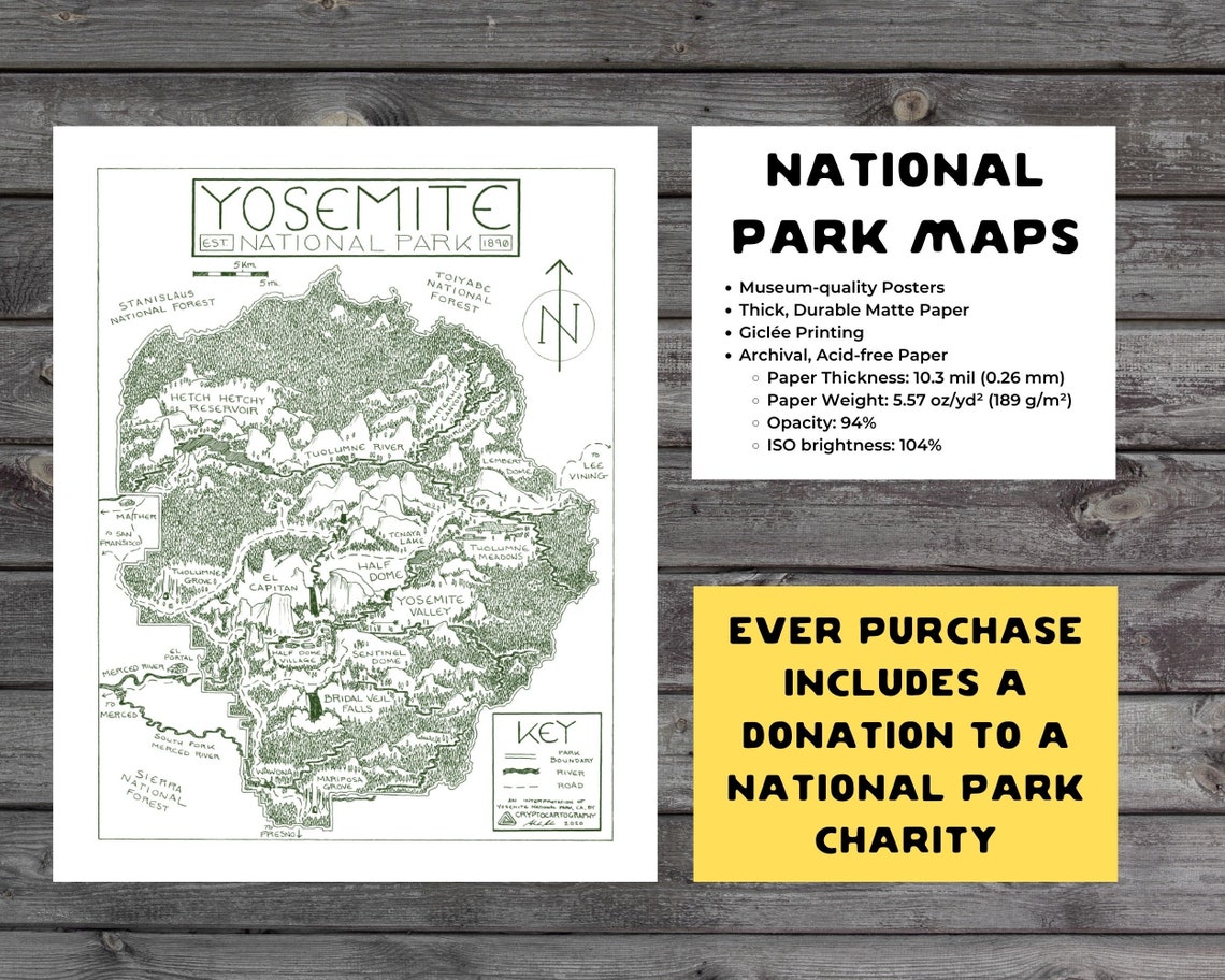 Yosemite National Park Map Print | Map of Yosemite National Park ...