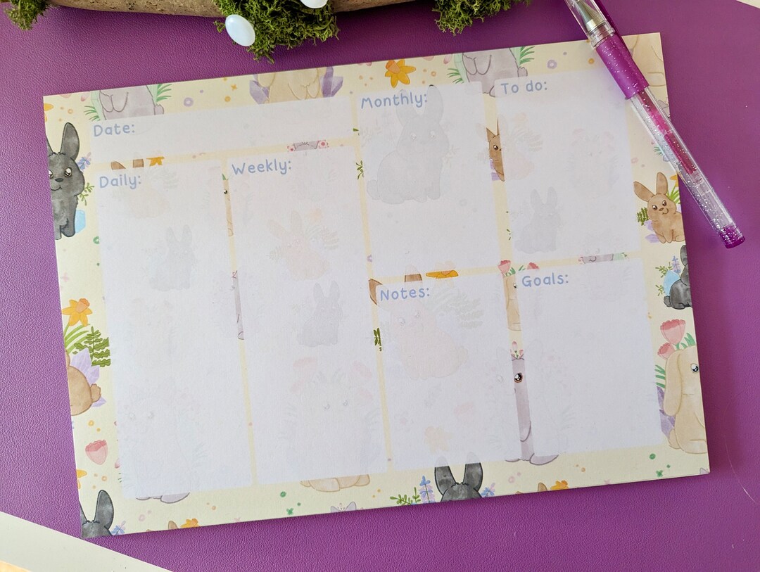 A4 Notepad, Week Month and Day Pages, Cute Bunny Notepad, Desk Notepad ...