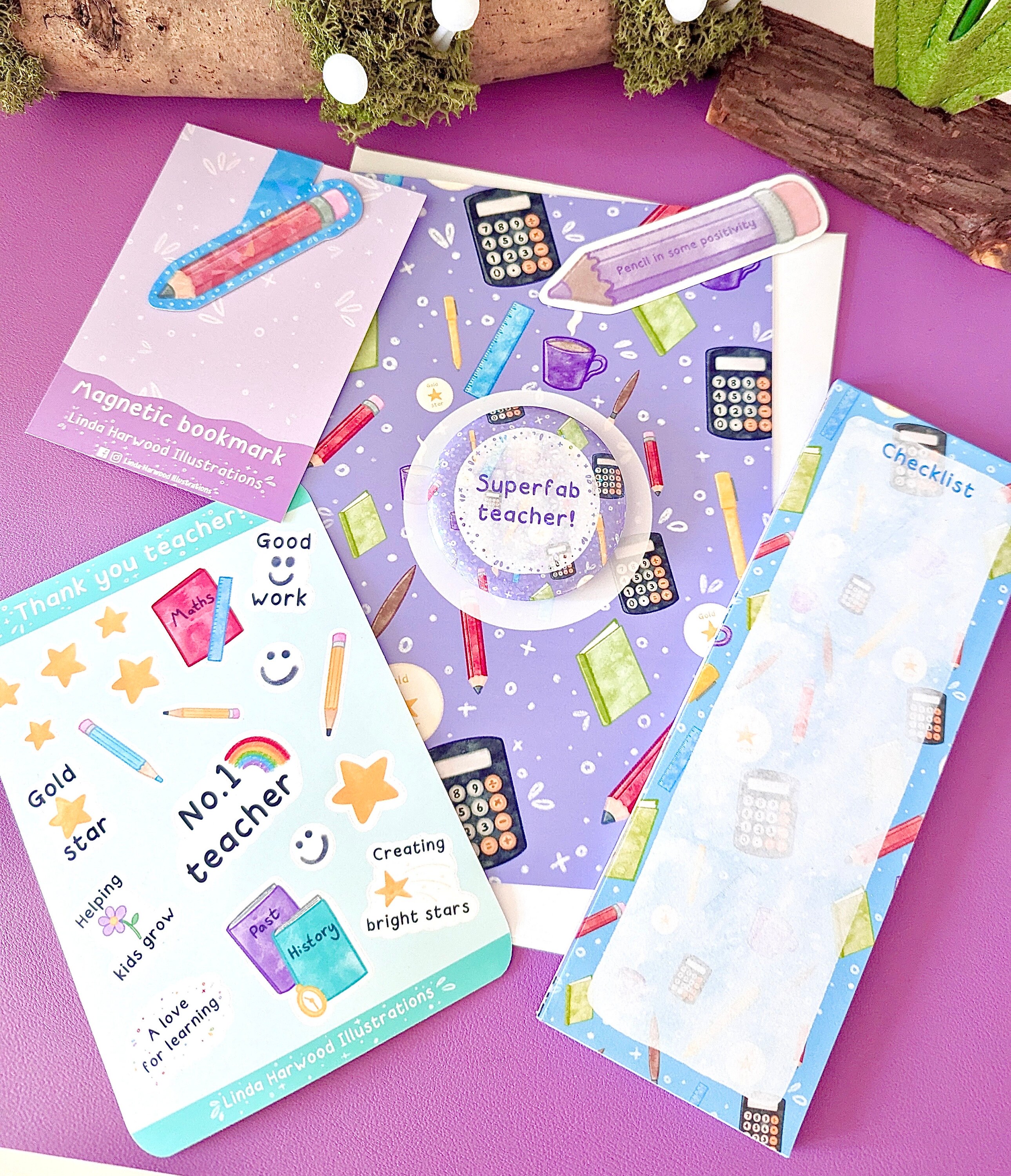Thank You Teacher Gift Set With Card, Notepad, Sticker Sheet, Magnetic ...
