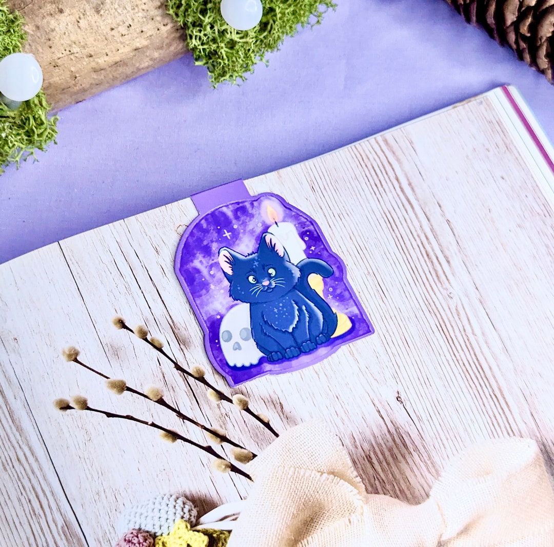 Fortune Teller Cat and Skull Bookmark, Magnetic Bookmark, Halloween ...