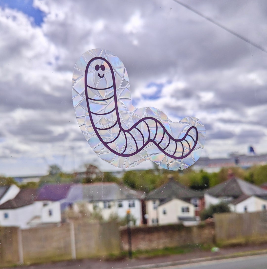 Cute Smiley Worm Window Cling, Window Decal, Rainbow Window Sticker ...