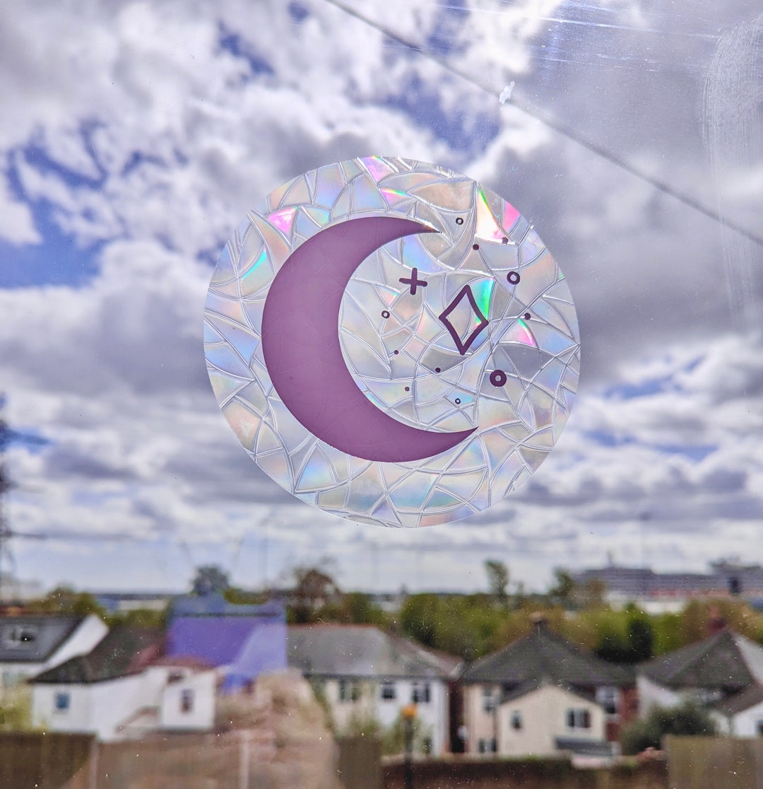 Moon and Stars Window Cling, Window Decal, Rainbow Window Sticker ...