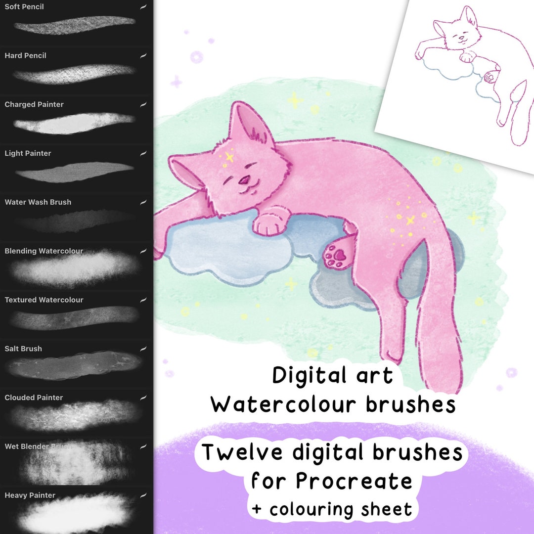 Digital Art Brush Set for Procreate, Watercolour Brush Set, Pencil ...
