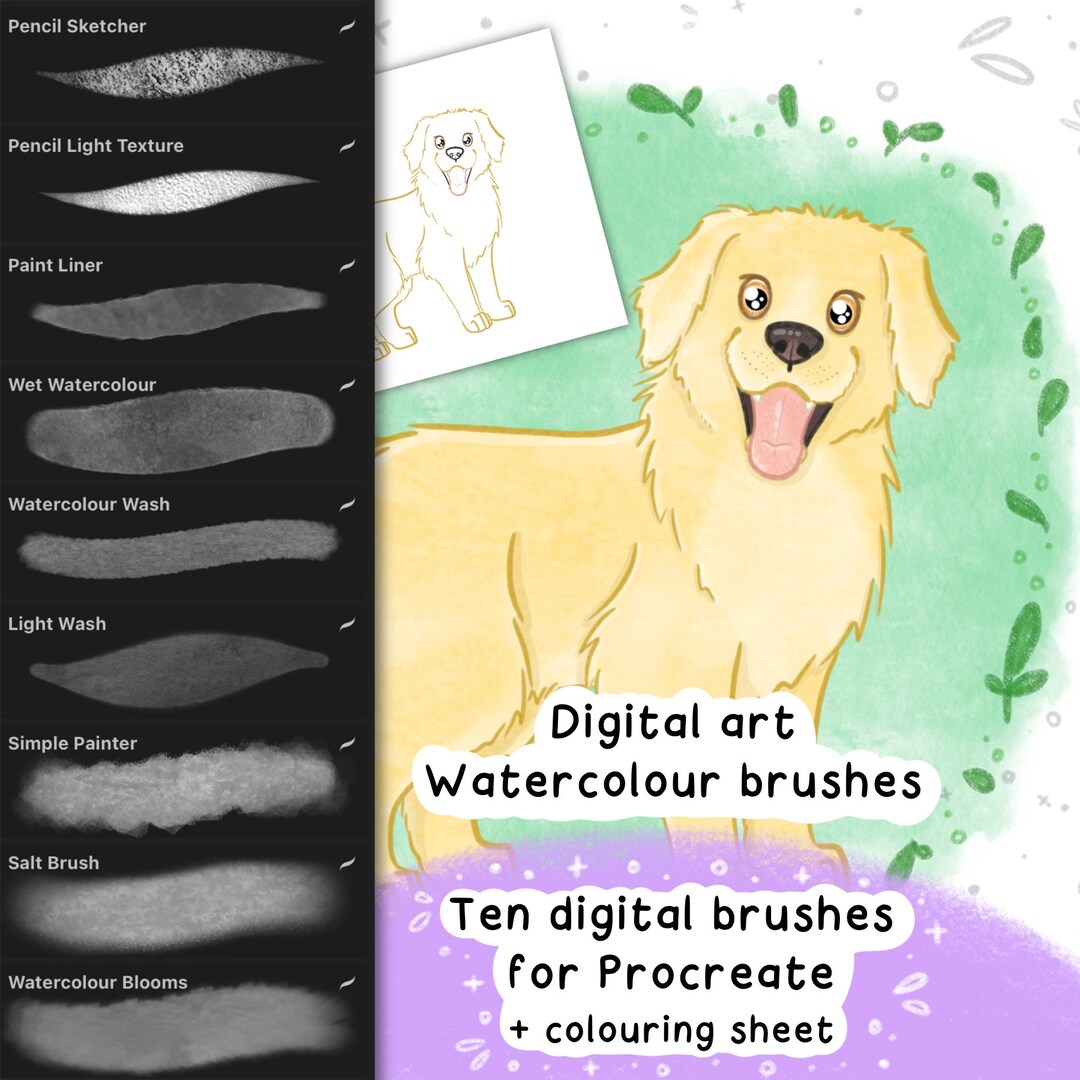 Digital Art Brush Set for Procreate, Watercolour Brush Set, Pencil ...
