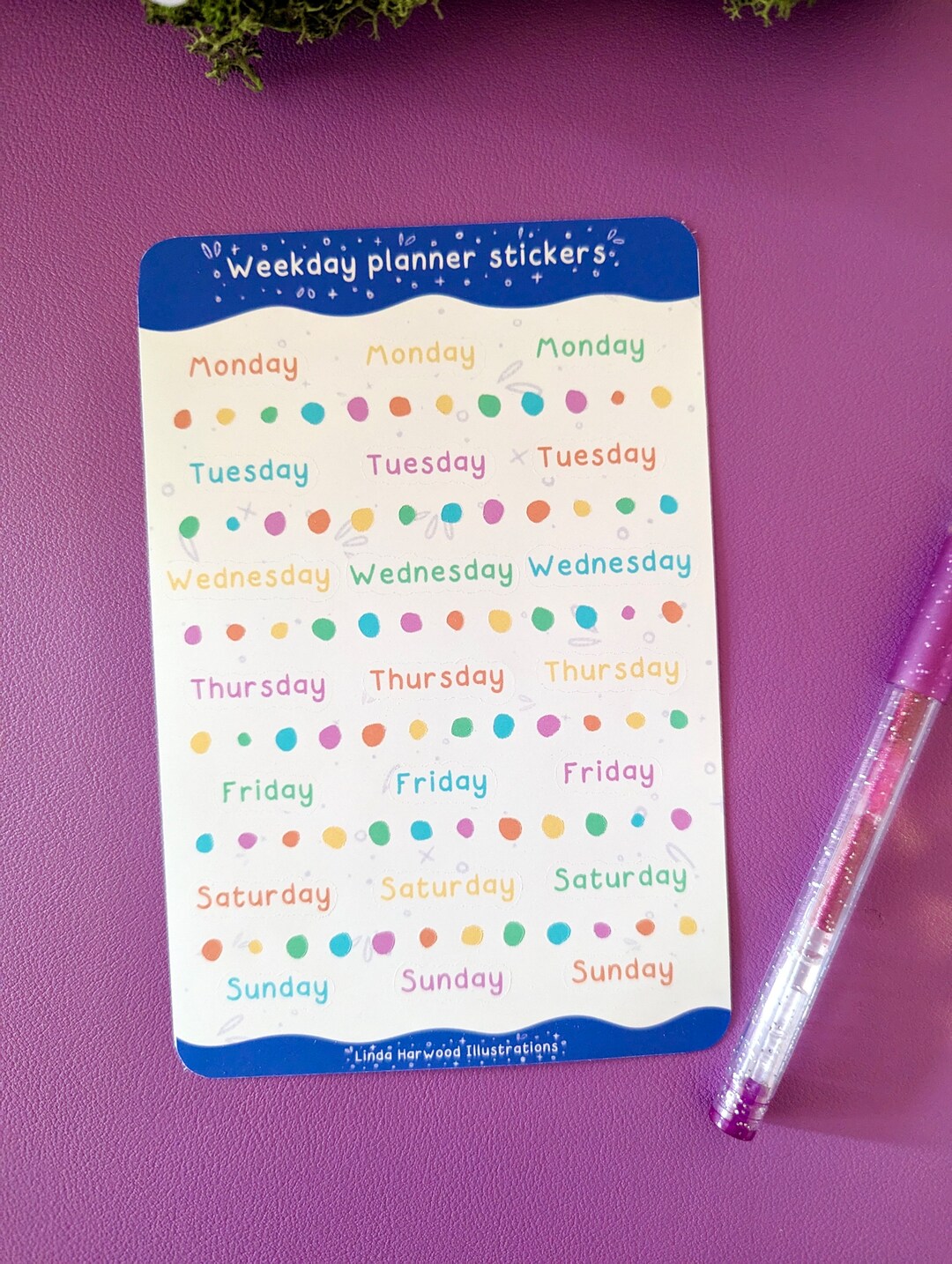 Days of the Week and Dots Planner Stickers, Matte Sticker Sheet, Weekly ...