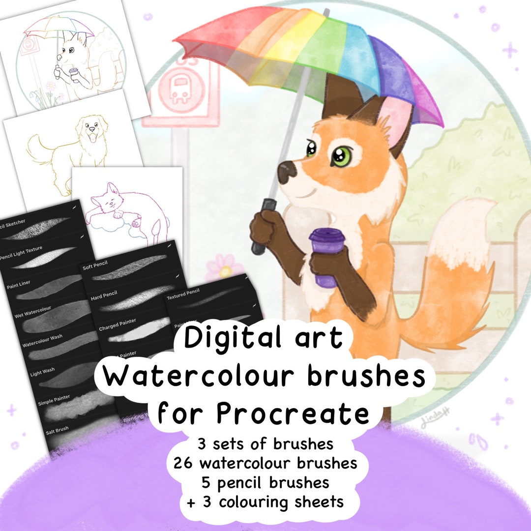 Set of 3 Digital Art Brush Sets for Procreate, Watercolour Brush Set ...