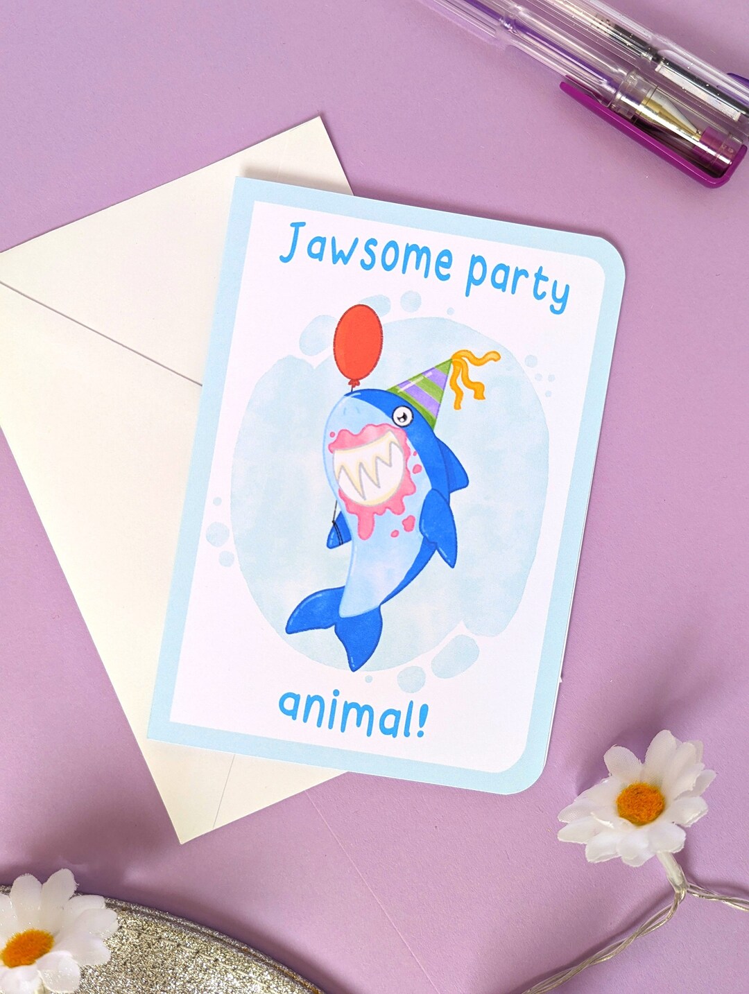 Jawsome Party Animal, Greetings Card, Birthday Card, Funny Card, Shark ...