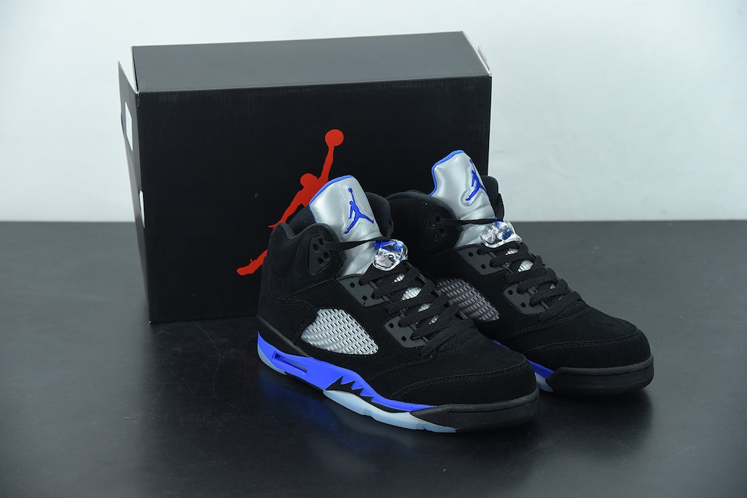 Air Jordan 5 Black/racer Blue-reflective Silver Unisex - Etsy