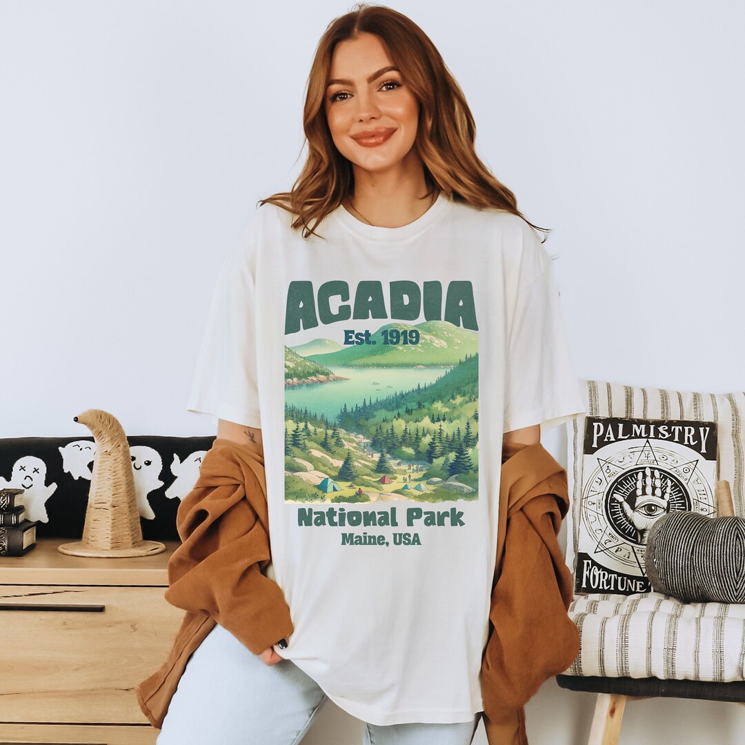 Retro Acadia National Park Shirt, Acadie Tshirt, Hiking Shirts, Maine ...