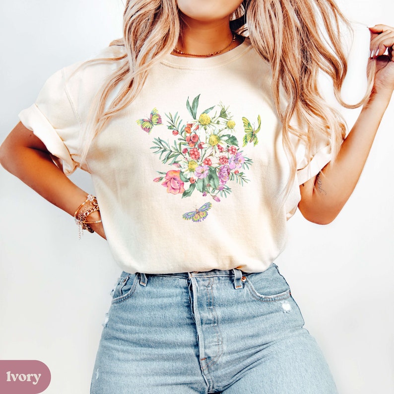 Botanical Cottagecore Shirt, Fairycore, Coquette Clothing, Butterfly ...