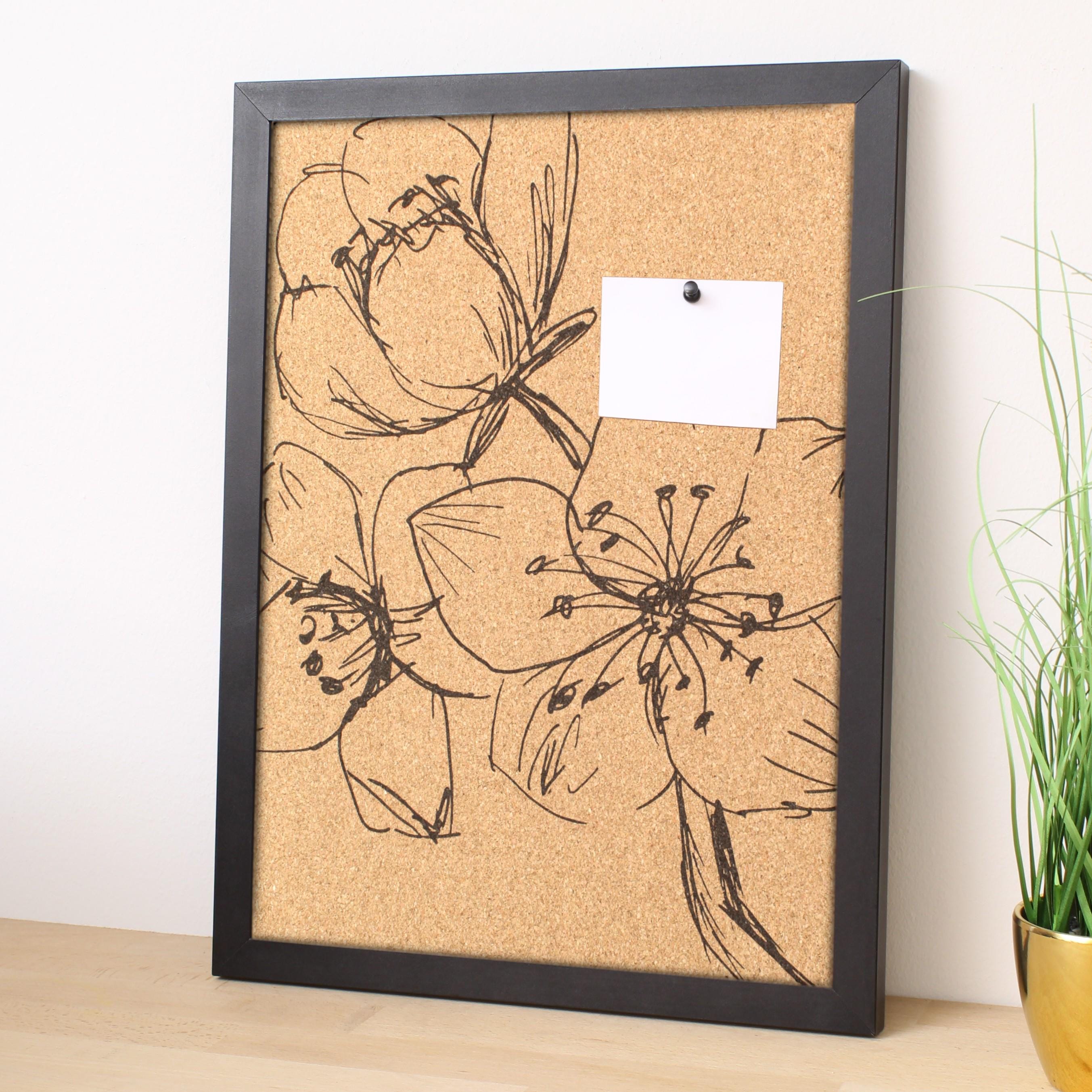 Pinboard With Floral Line Drawing, Flower Print Boho, Practical Gift ...