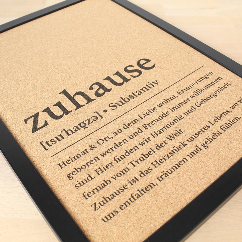 Zuhause Definition Print on Cork, Cork Pinboard With Print, Home Quote ...