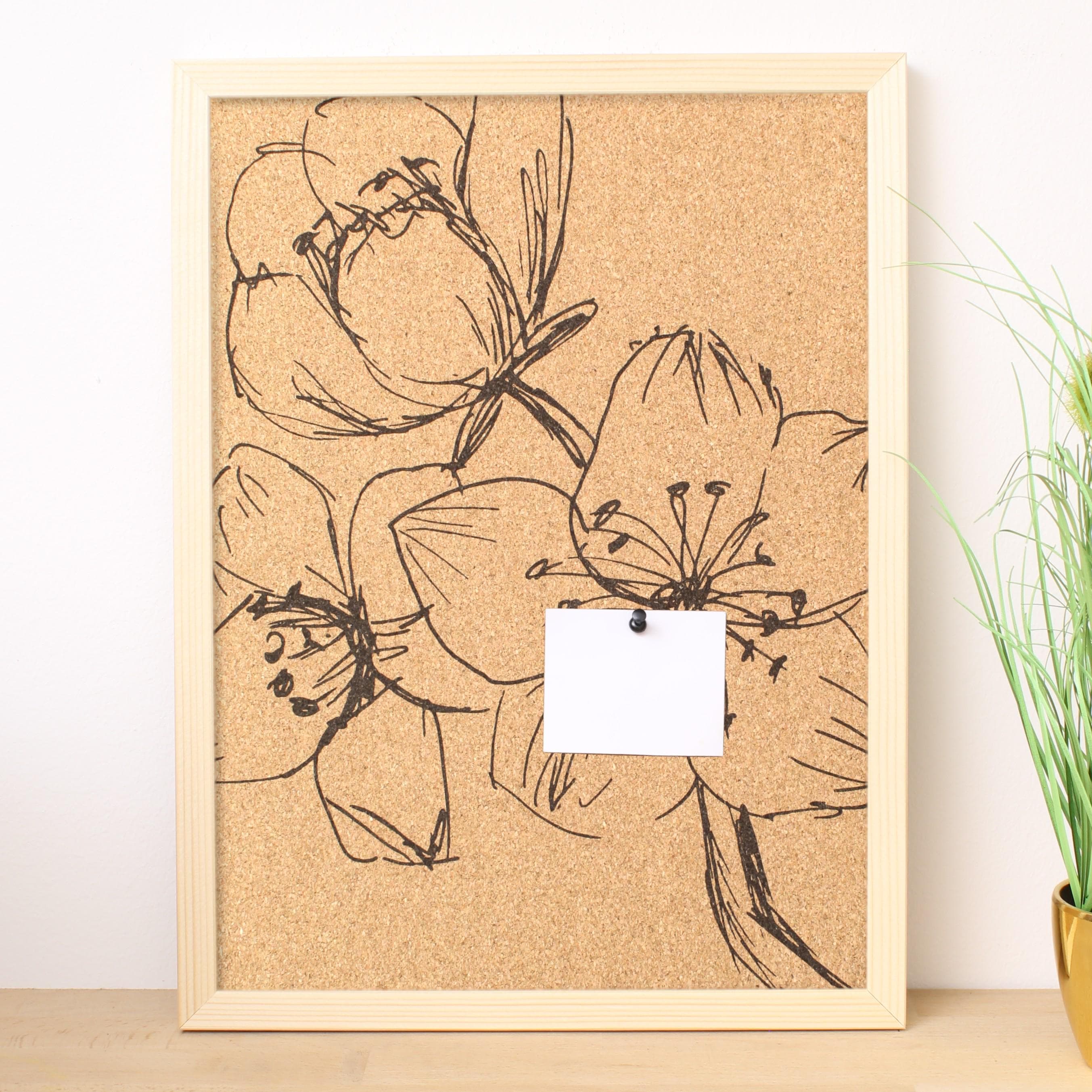 Pinboard With Floral Line Drawing, Flower Print Boho, Practical Gift ...