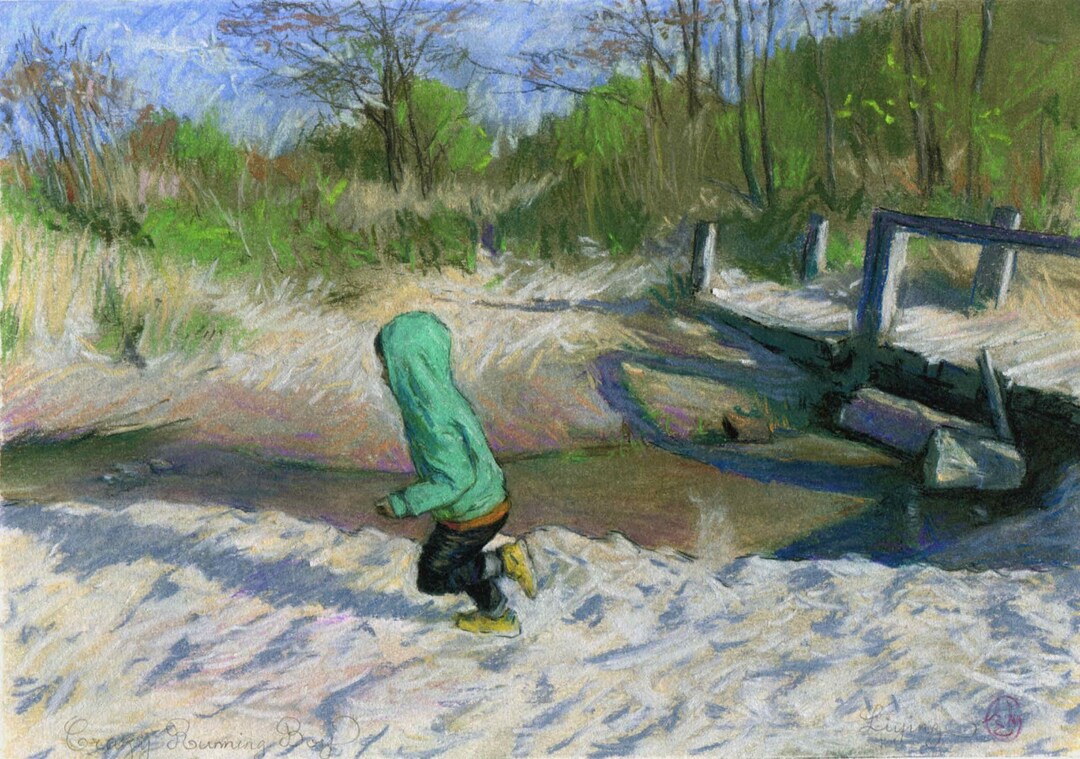 Crazy Running Boy, tirage giclée pastel, édition limitée dœuvres ...