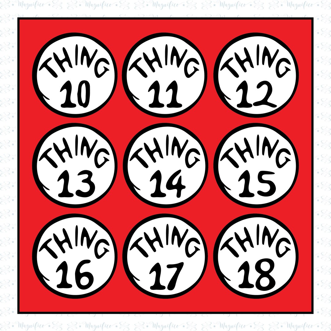 Thing 1, Thing 2, Numbers 10 to 18, Thing SVG, Thing Clipart, Thing Cut ...