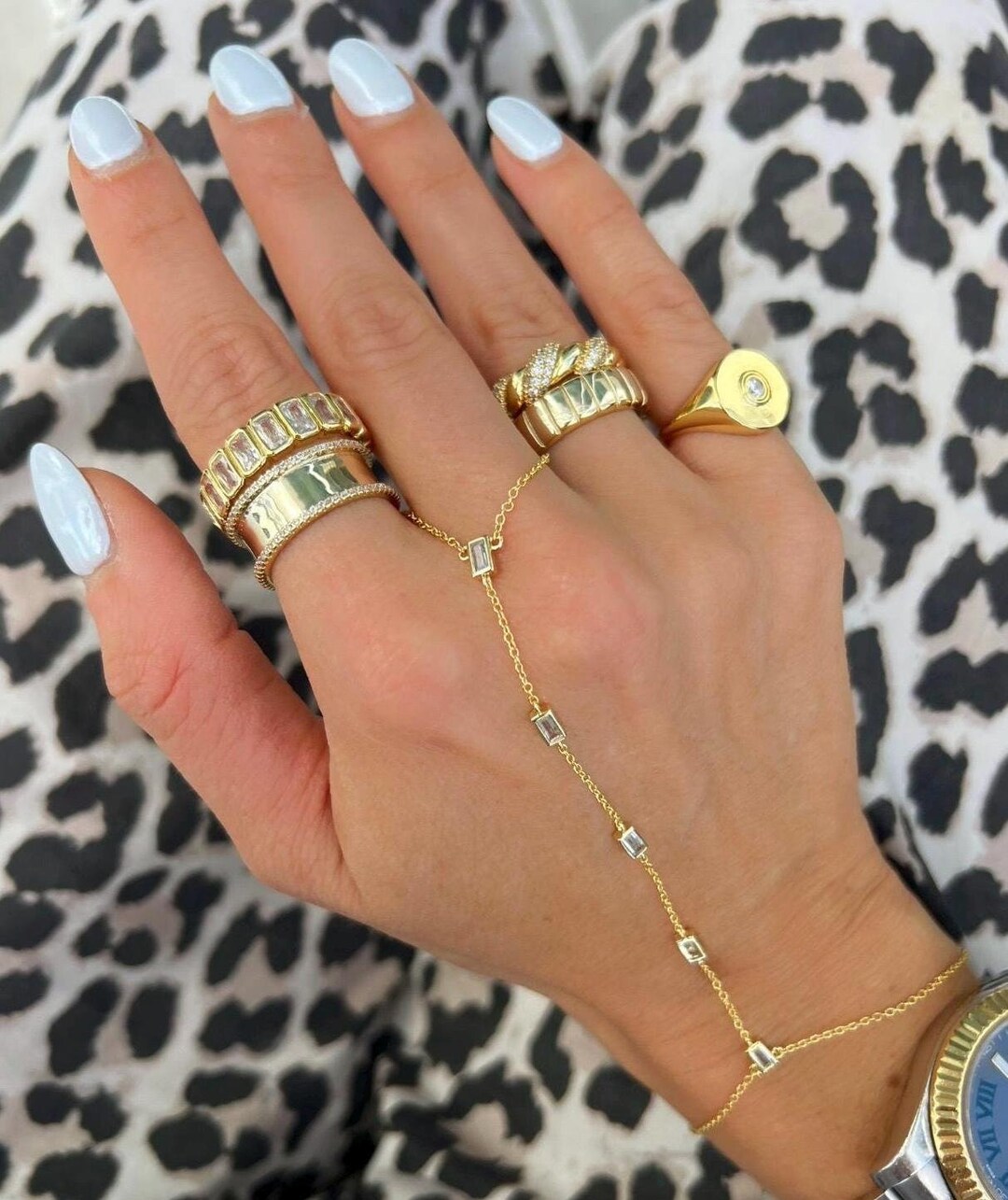 Elegant Gold Hand Chain Ring Bracelet - Adjustable Dainty Jewelry With ...