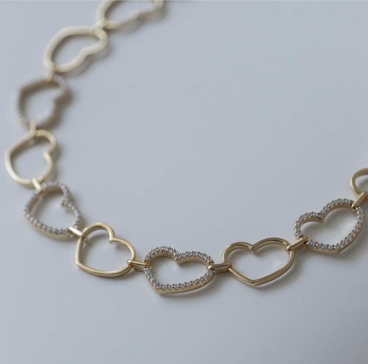 Multiple Heart Chain Choker, Pave Diamond Heart Necklace, Heart Link ...