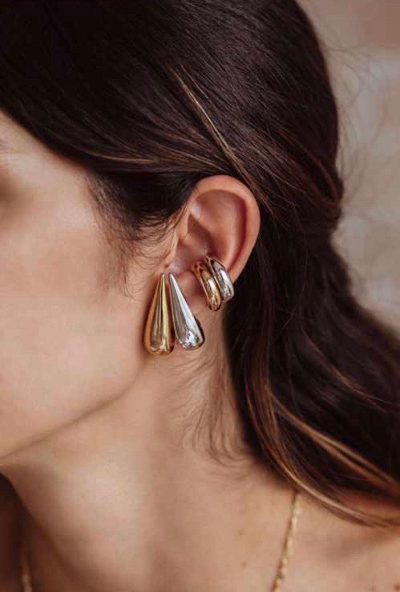 Teardrop Gold Earrings, Modern Hoop Earrings, Drop Gold Earrings ...