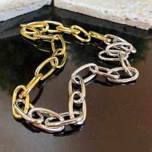 Chunky Two Tone Paperclip Chain Necklace for Women, Minimalist and ...