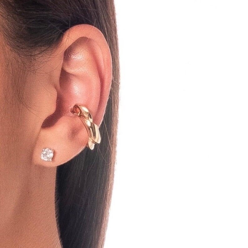 Gold Ear Cuff, Solid Gold Ear Cuff, No Pierce Cartilage Earrings,cartilage Ear Cuff,18k Gold ...