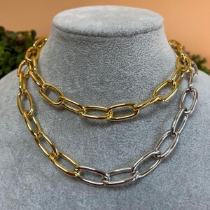 Chunky Two Tone Paperclip Chain Necklace for Women, Minimalist and ...