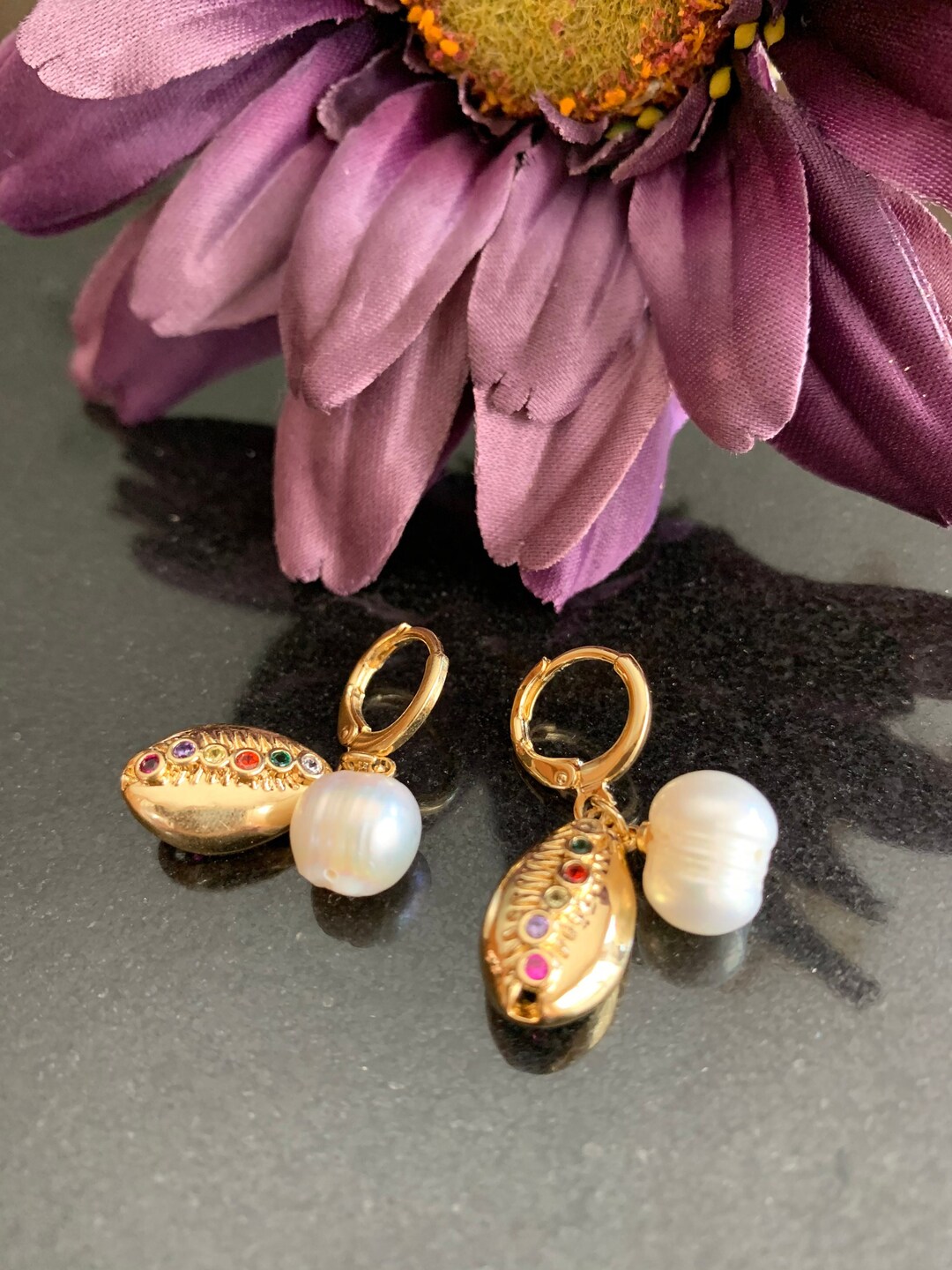 Cowrie Shell Hoop Earrings/rainbow Color Hoops/any Occasion Jewelry ...