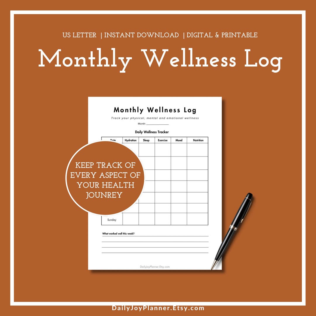 Monthly Wellness Log Printable | Health & Self-care Tracker - Etsy