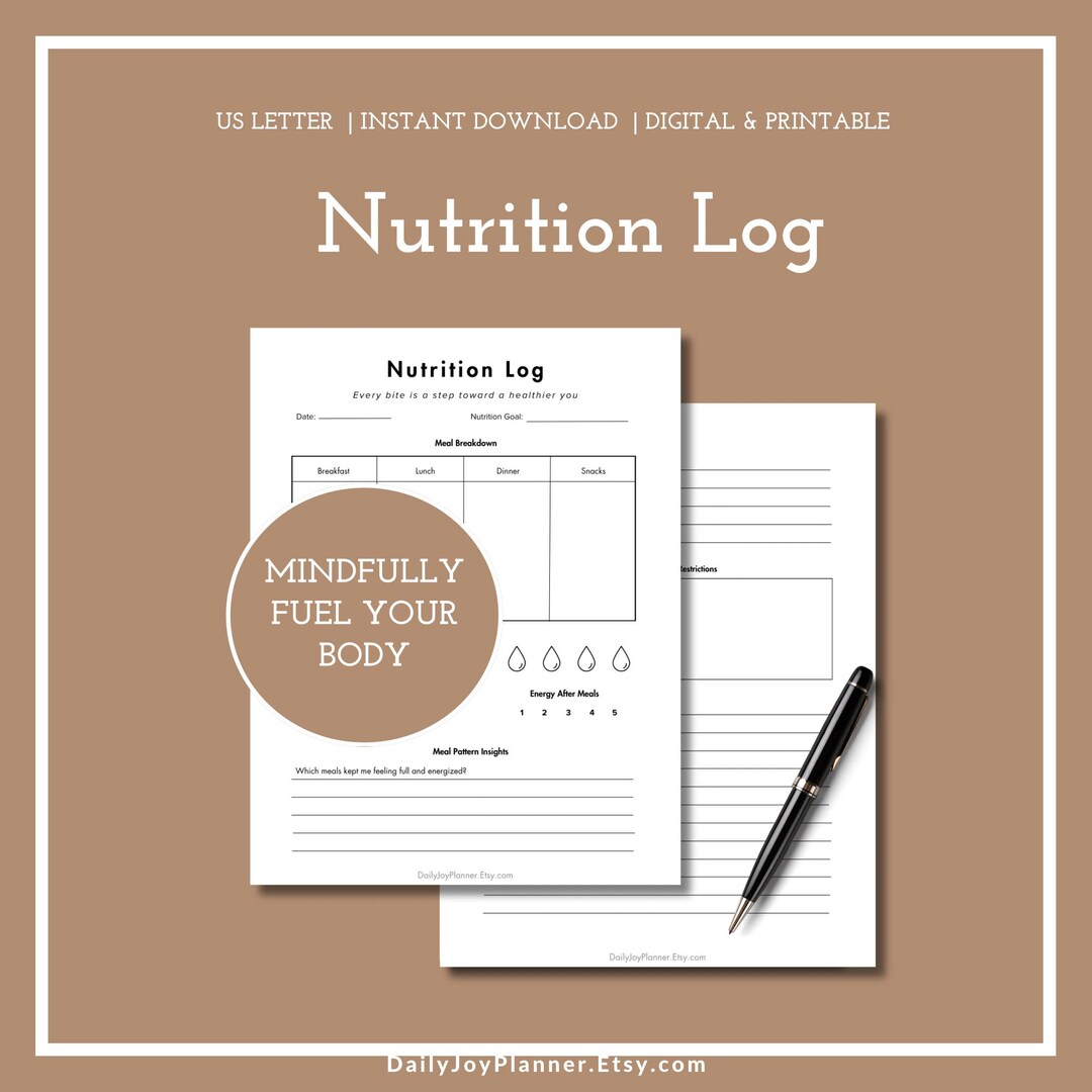 Nutrition Log Planner Printable | Daily Food Tracker | Stay Healthy and ...