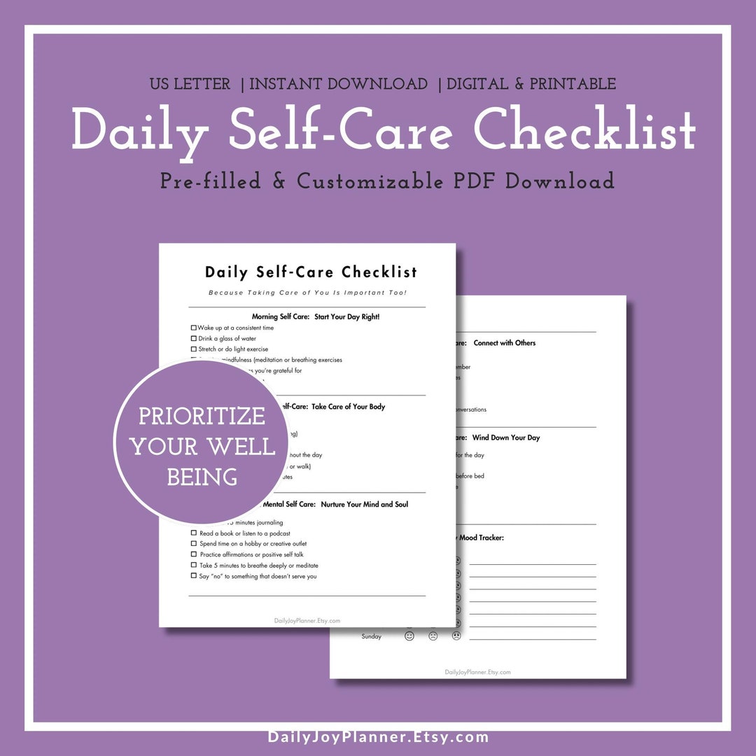 Daily Self-care Checklist | Printable PDF & Customizable Version - Etsy UK