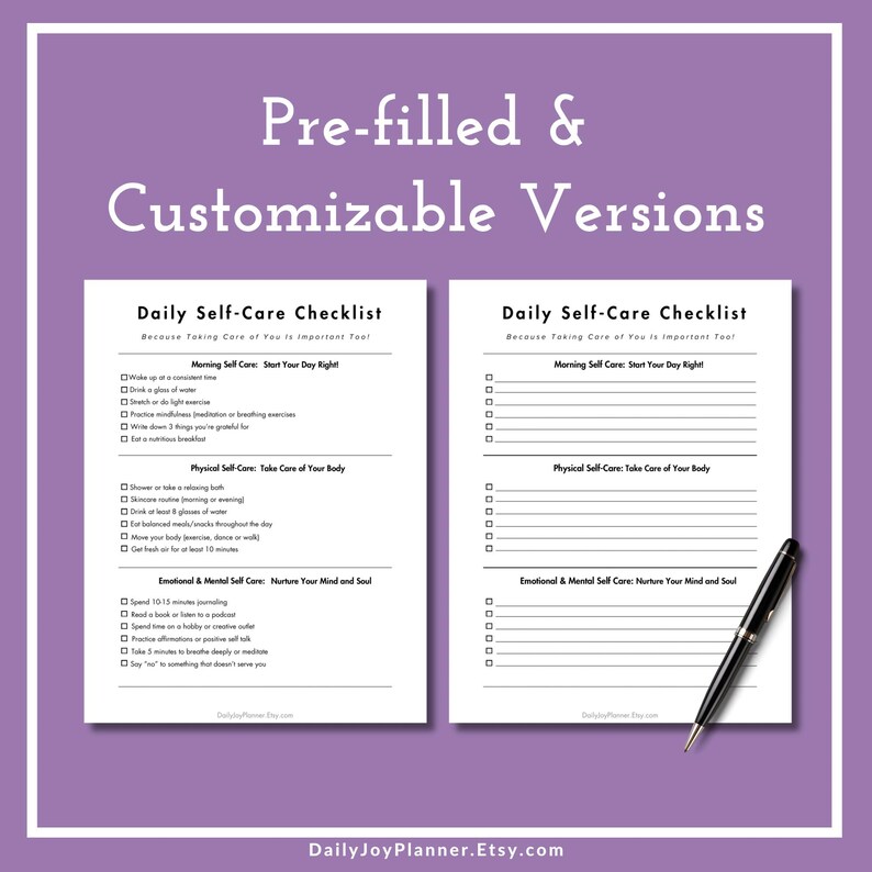 Daily Self-care Checklist | Printable PDF & Customizable Version - Etsy