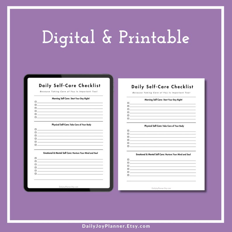 Daily Self-care Checklist | Printable PDF & Customizable Version - Etsy