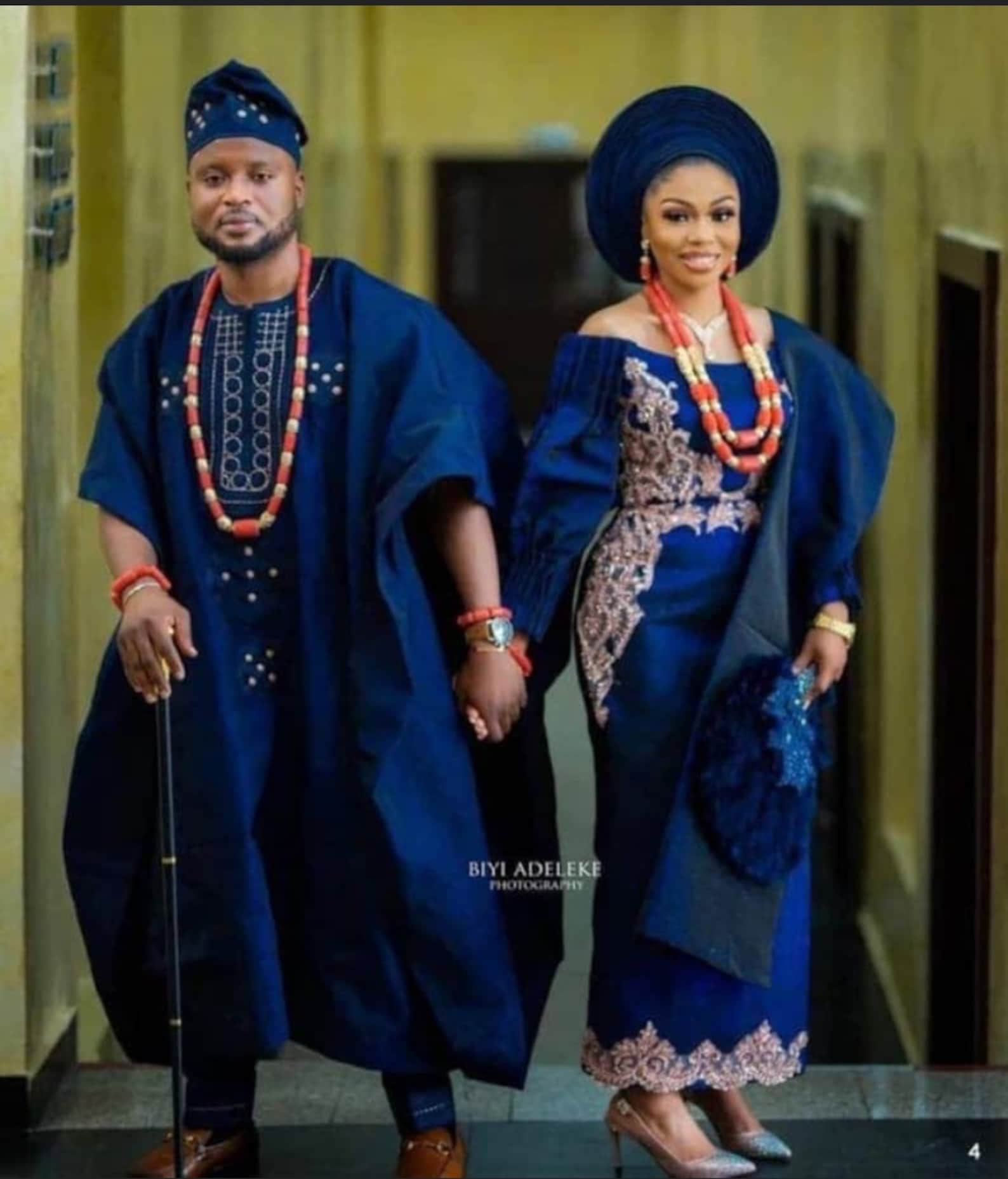 3 Pieces Navy Blue African Agbada Men’s Costumes, Beautiful Embroidered ...