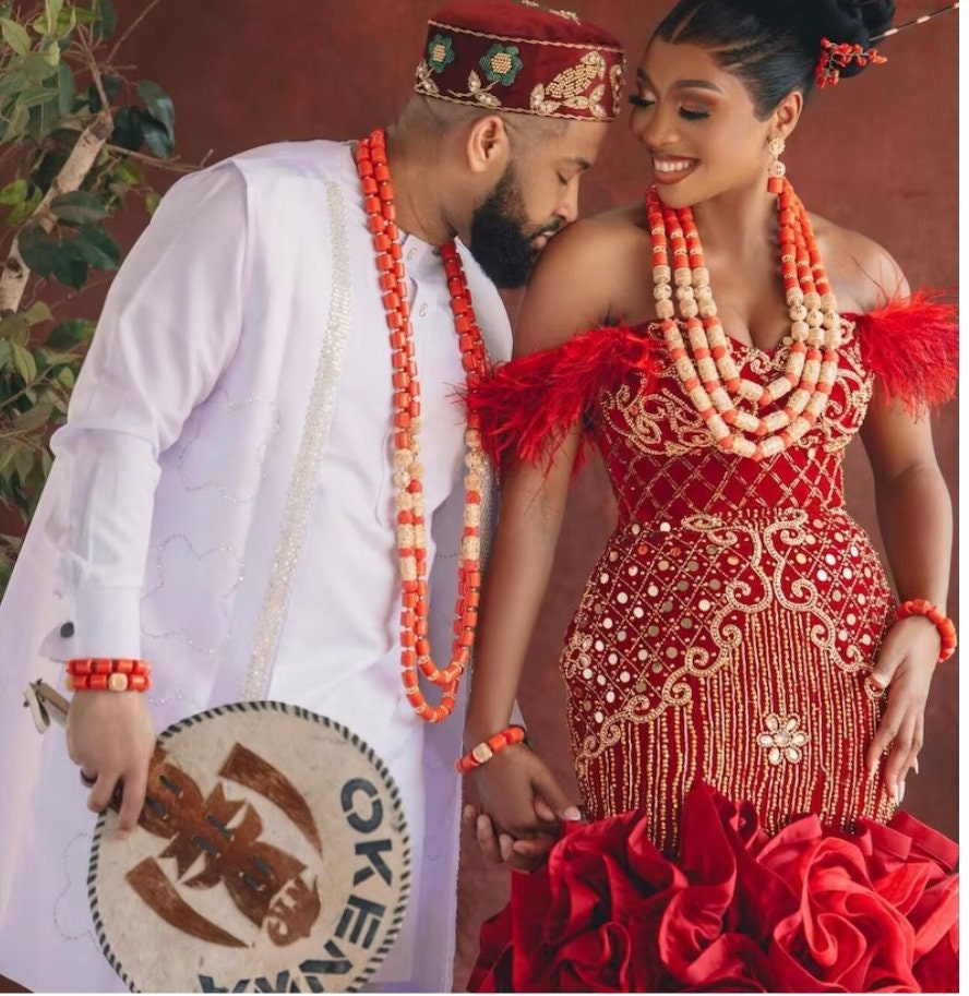 African Nigerian Red Igbo Bridesmaids Couples Women’s Clothing Attire ...