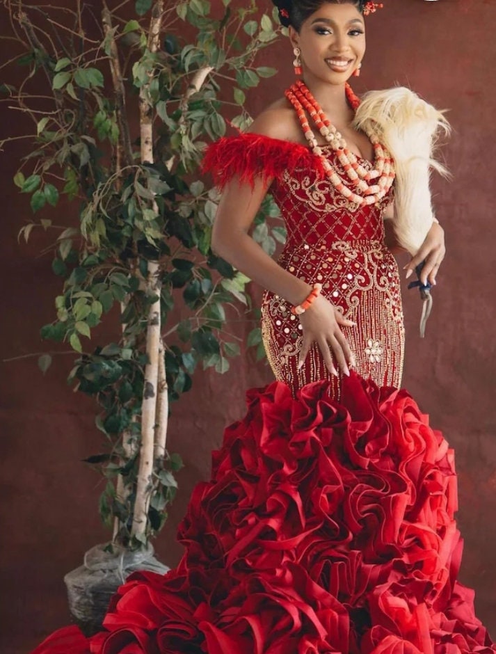 African Nigerian Red Igbo Bridesmaids Couples Women’s Clothing Attire ...