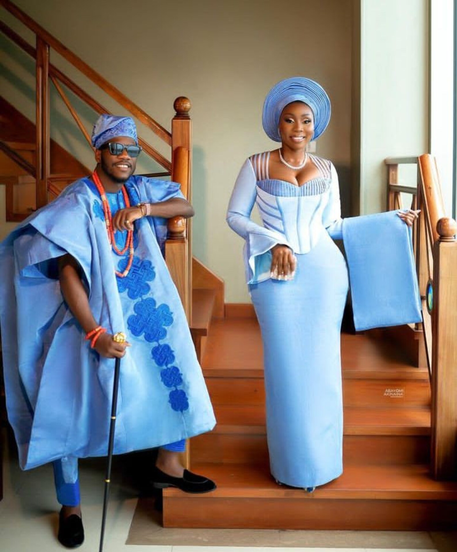 Skye Blue Stunning Couples Aso-oke, Wedding Attire, Yoruba Agbada Dress ...