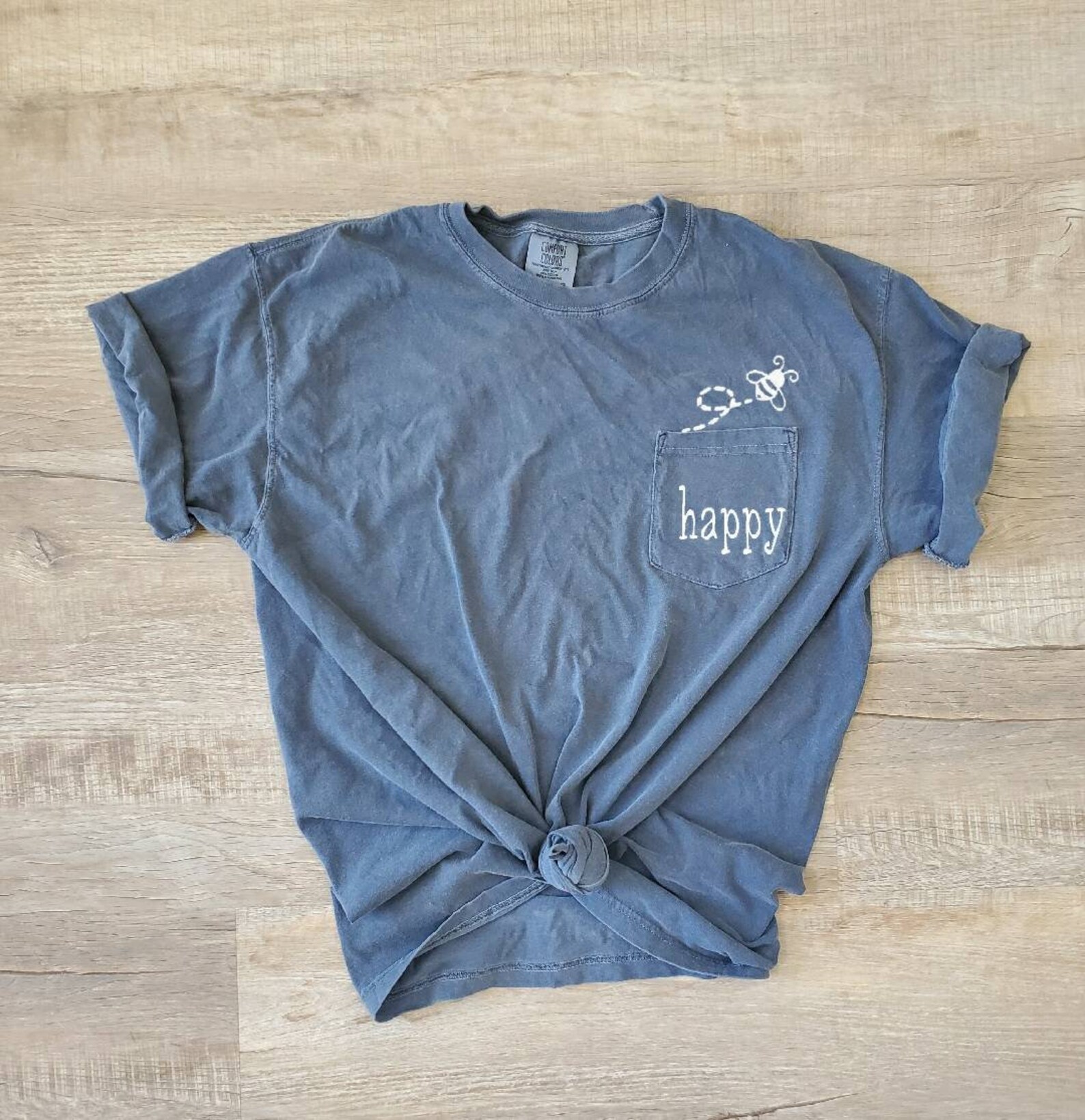 Be Happy Tee - Be Happy Pocket Tee Shirt - Bumblebee Shirt - Cute Shirt ...