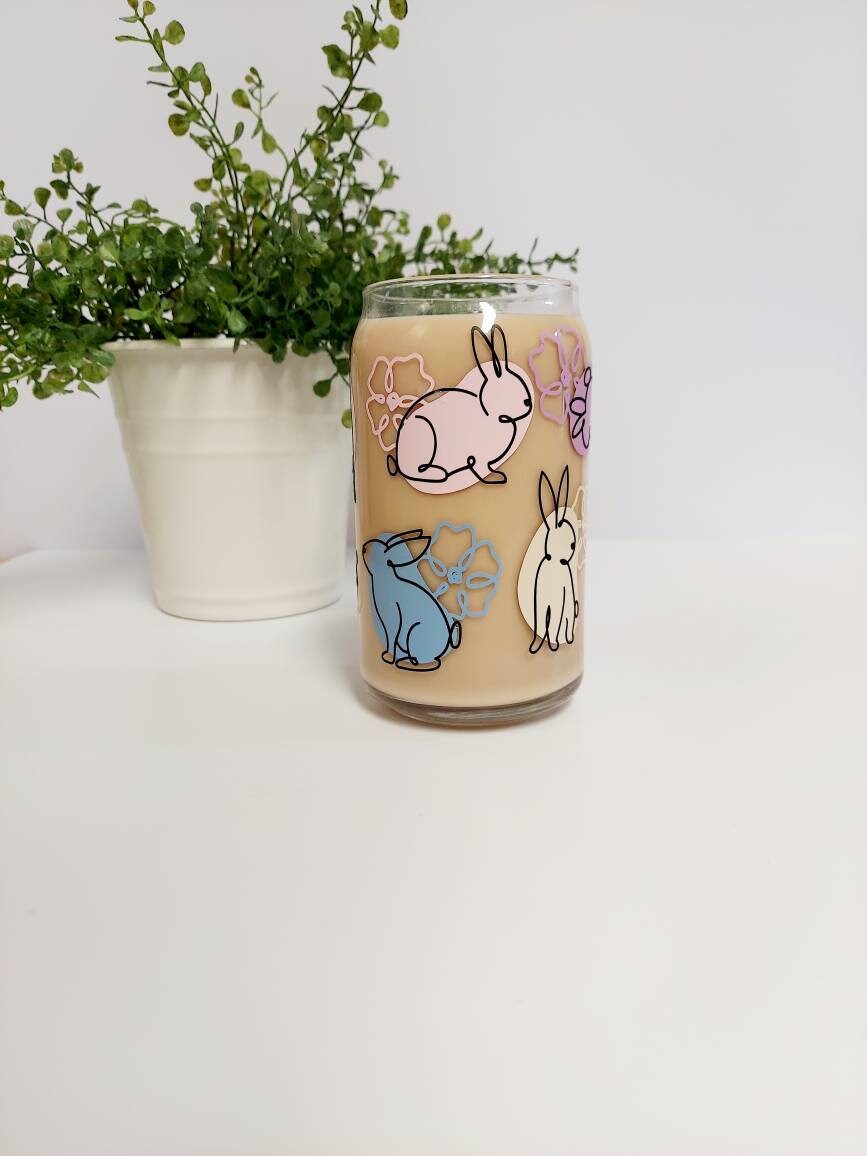 Easter Beer Can Glass, Easter Iced Coffee Cup, Bunny Iced Coffee Glass ...
