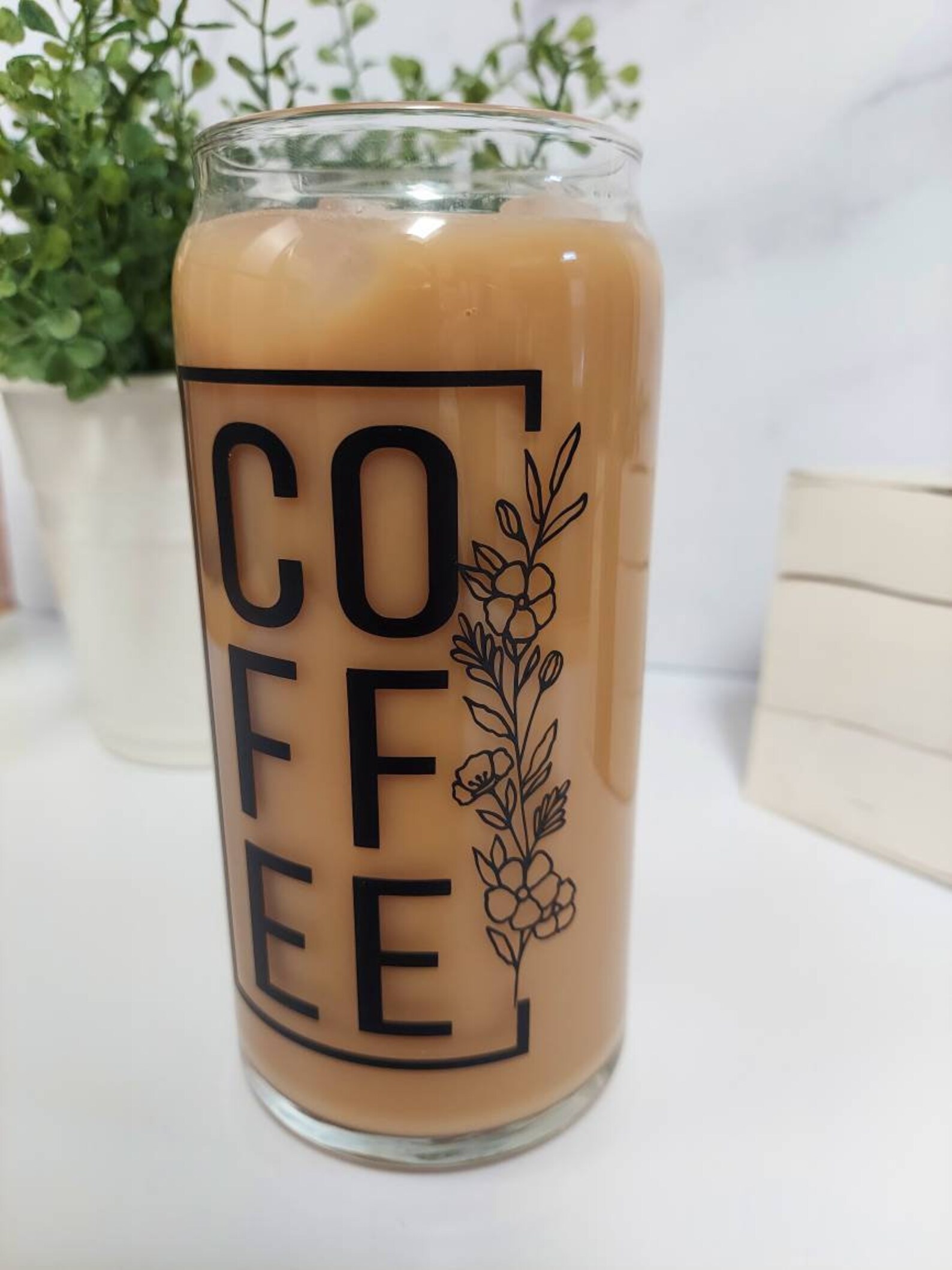 Floral Iced Coffee Cup, Iced Coffee Glass, Coffee Lover Can Glass, Iced ...
