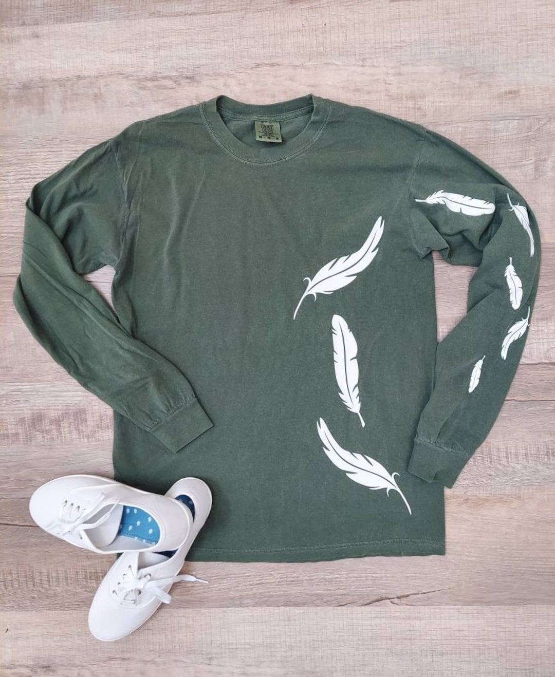 Long Sleeve Feather Shirt - Cute Long Sleeve Shirt for Women - Feather ...