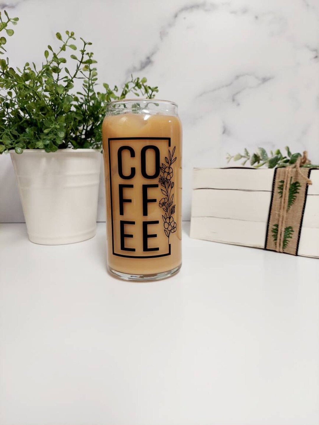 Floral Iced Coffee Cup, Iced Coffee Glass, Coffee Lover Can Glass, Iced ...