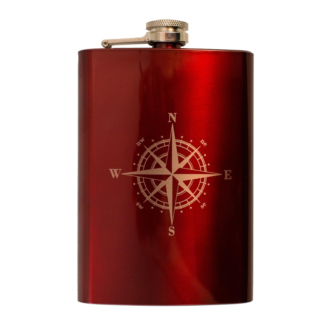 8oz RED Compass Rose Flask Hiking and Sailing Novelty - Etsy
