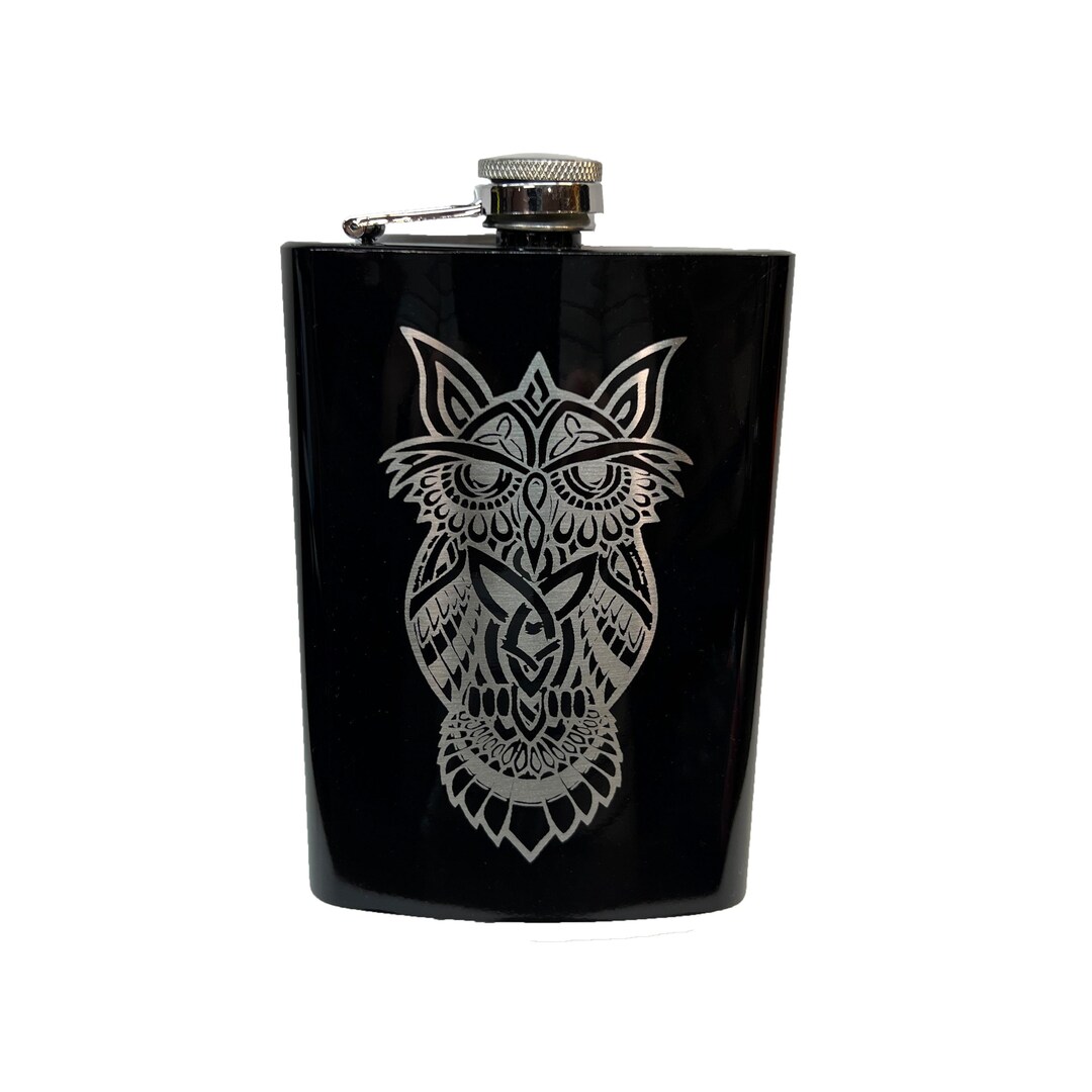 8oz Celtic Owl BLACK Flask - Etsy